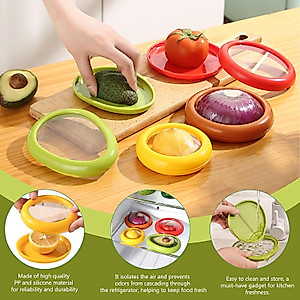 4 Pcs Vegetable and Fruit Storage Containers for Fridge, Refrigerator Vegetable Crisper Makes Food Stays Fresh Longer, BPA Free & Reusable, Ideal Avocado Lemon Tomato and Onion Keeper/Saver/Holder (A)