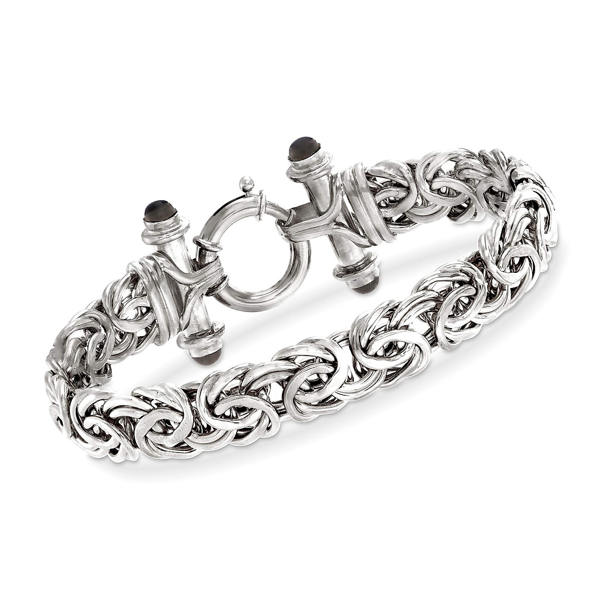 Ross-Simons Sterling Silver Byzantine Bracelet With Black Onyx. 7 inches