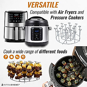 Air Fryer Rack Skewer Stand Compatible with Ninja Foodi Pressure Cooker, Instant Pot 6 quart, 8 quart, Cosori, Comfee, CHEF iQ +More, Kabob Airfryer Accessories Stainless Steel by INFRAOVENS