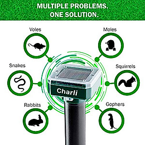 Charli New 8X Solar Sonic Mole Repellent Groundhog Repeller Gopher Deterrent Vole Chaser Snake Repellent Spikes Traps Rodents No Killing - Remove Burrowing Rodents (8) (8)