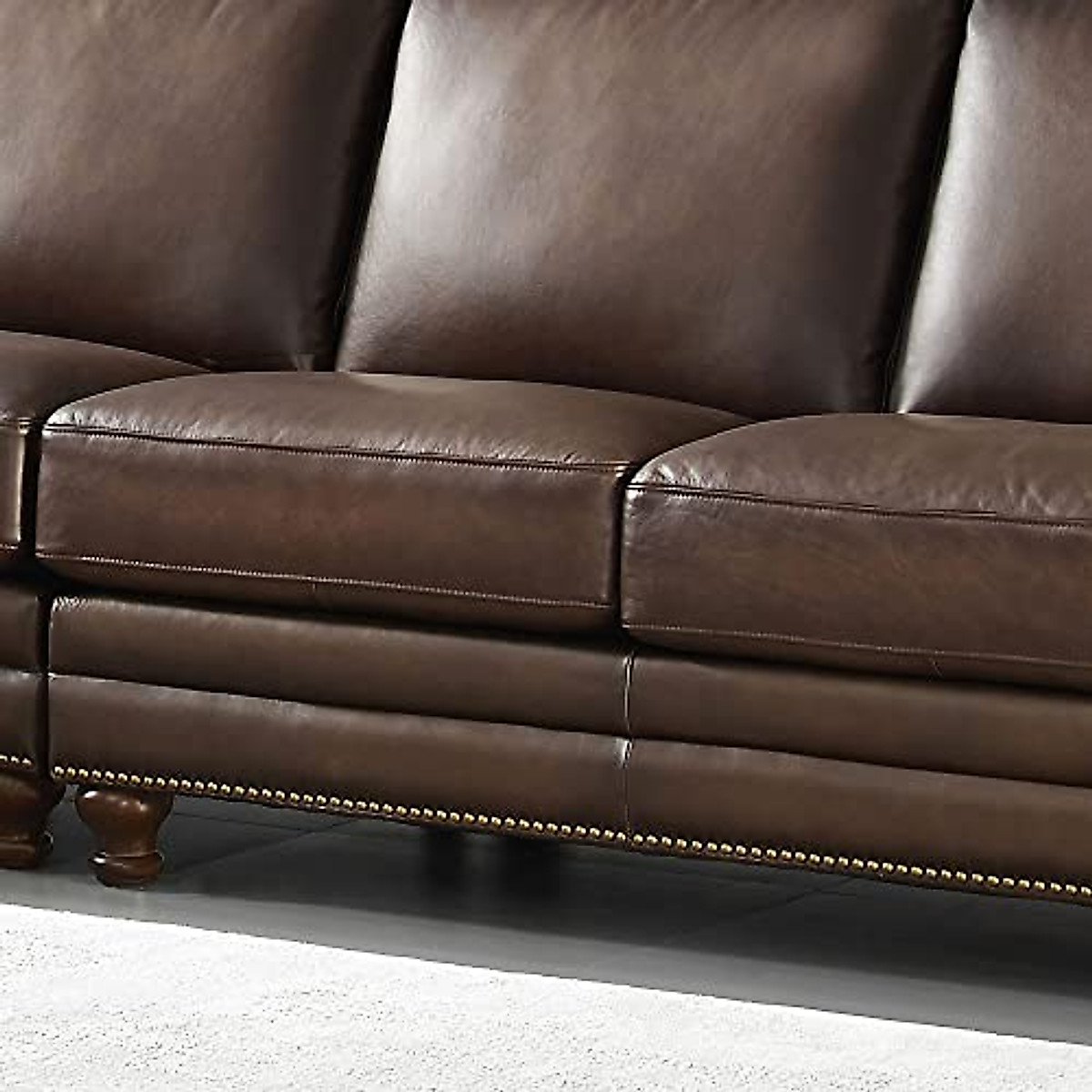 Hydeline Belfast Top Grain Leather Symmertrical Sectional, Caramel Brown, Feather Down, Memory Foam and Springs Seating