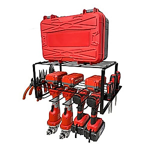 Polgar's Power Tool Organizer With Charging Station,Drill Holder Wall Mount,Garage Storage Shelves for Organization and Storage,Heavy Duty Pegboard Wall Organizer Set Solid Metal Black