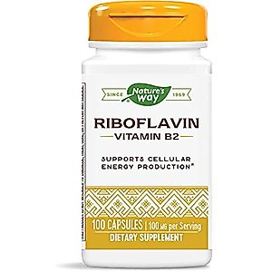 Nature's Way Vitamin B2, 100 mg Riboflavin, 100 Capsules, Pack of 2