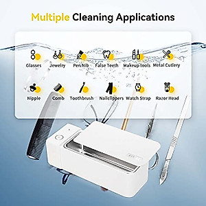 Ultrasonic Jewelry Cleaner, EIWEI 50kHz Ultrasonic Cleaner, 600ML Jewelry Cleaning Machine with SUS304 Material, 3-Minutes Quick Cleaning for Ring, Eyeglass, Retainer, Makeup Brush, Coins (White)