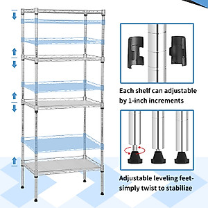 YYkokocat 4-Tier Shelving Unit 44" H x 18L x 12D Storage Shelves with Wire Shelf Liners Adjustable Small Closet Shelves Metal Shelf Rack for Storage Kitchen Pantry Laundry, 600Lb Capacity, Chrome