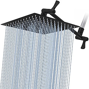 12'' Rain Shower Head with 11'' Adjustable Extension Arm - Eolax Large Rainfall Showerhead Solve Low Water Pressure and Flow - Bathroom Square Shower Heads Made of 304 Stainless Steel - Black