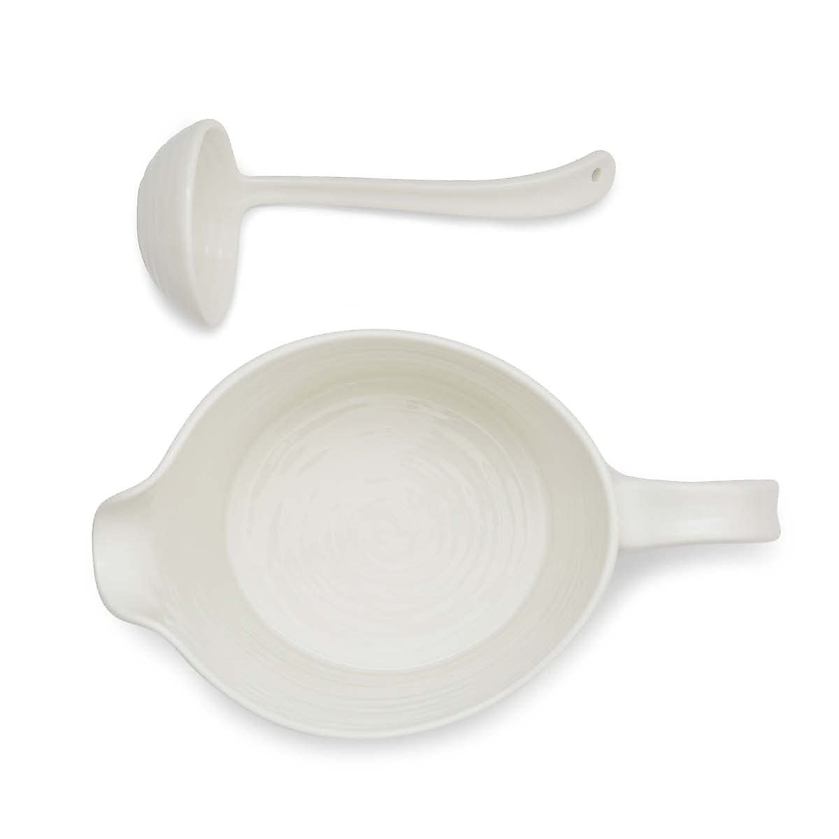 Portmeirion Sophie Conran White Mini Sauce Jug and Ladle Set | 16 Oz Sauce Jug for Gravy and Salad Dressings | Made from Fine Porcelain | Dishwasher Safe
