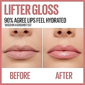 Maybelline Lifter Gloss, Hydrating Lip Gloss with Hyaluronic Acid, High Shine for Plumper Looking Lips, Moon, Nude Pink, 0.18 Ounce