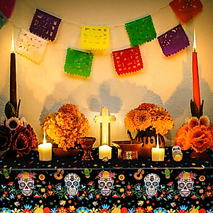3 Pieces Day of The Dead Plastic Tablecloth Dia De Los Muertos Sugar Skull Floral Table Cloth Disposable Rectangle Table Cover for Halloween Mexican Fiesta Birthday Coco Party Supplies, 54 x 108 Inch