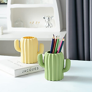 YOSCO Silicone Pen Holder Cactus Pencil Holder Cute Pens Cup for Desk for Kids Office Decor Desk Accessories Pen Pot Desk Organizer (Green)