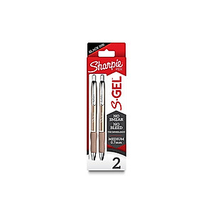 SHARPIE S-Gel Metal RT Gel Pen, 0.7mm Medium Point, Champagne Barrel, Black Ink, 2/Pack
