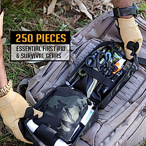 EVERLIT 250 Pieces Survival First Aid Kit IFAK EMT Molle Pouch Survival Kit Outdoor Gear Emergency Kits Trauma Bag for Camping Boat Hunting Hiking Home Car Earthquake and Adventures Red