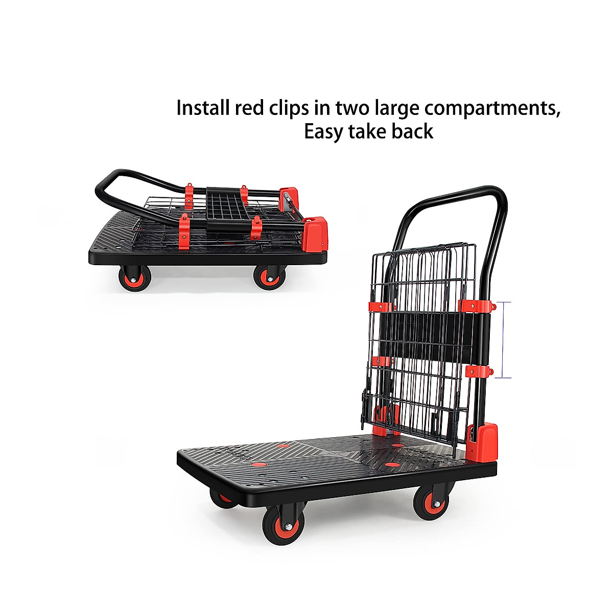Uholan Foldable Dolly Hand Truck Cage Cart Carrying Weight 330lbs Portable Platform Cart Dolly Cart with Wheels Multi Scenario Usage