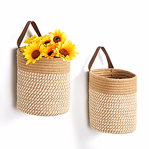 DULLEMELO Wall Hanging Basket 7 X 8 Inches Hanging Storage Baskets for Decor, Set of 2 Woven Storage Baskets,Wall Baskets for Storage Entryway Wall Decor,Jute&Khaki