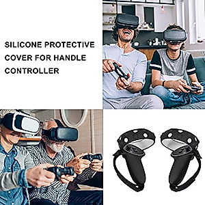 Touch Controller Grip Cover for Oculus Quest 2 Silicone Protective Accessories with Adjustable Anti-Throw Backhand Starp (Black)