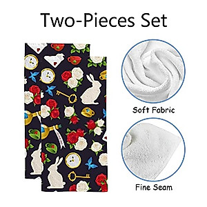 Hapuxt Hand Towels Face Towels Set of 2 Roses Rabbit Wonderland Soft Comfortable Polyester Microfiber Fast Water Absorbent Towels for Bathroom Kitchen 30X15 Inch