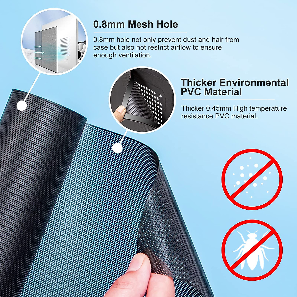 DIY Computer PC Case and Desktop Fans PVC Dustproof Mesh Filter Cover 300x800mm Fan Grill with Magnetic Strip for Computer Chassis Speakers and More 2-Pack Black