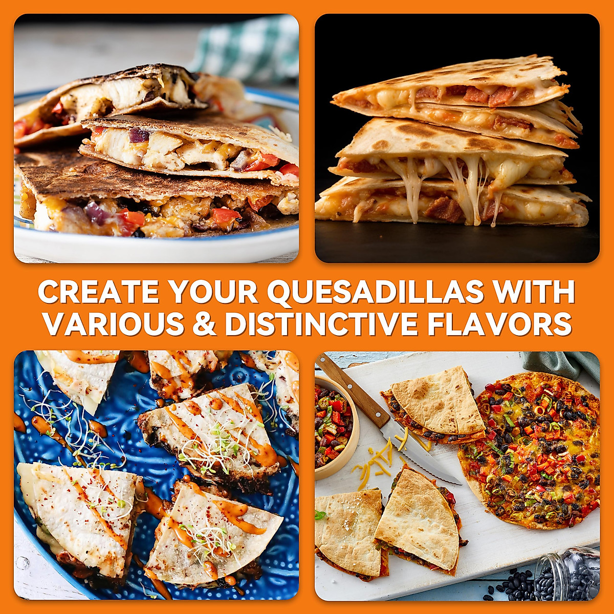 Baker's Friend Electric Quesadilla Maker with Extra Stuffing Design, 9.5 Inch with Easy Slice 6 Wedge, Non Stick Surface, Non-Slip Feet, Grilled Cheese Maker Machine, Graphite Black