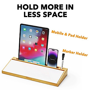 SpaceAid Bamboo Desktop Whiteboard with Organizer Box, Office Desk Dry Erase White Board Holder, Computer Keyboard Stand Pad for Office Supplies Storage (Natural)