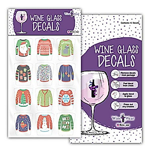 Drink Markers - Holiday Static Cling Glass Stickers - Reusable Wine Clings - Funny Christmas Ugly Sweater (Vinyl, Set of 12)