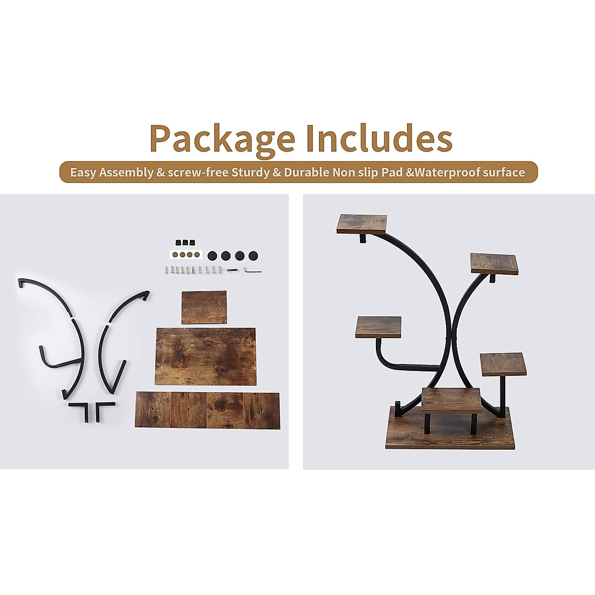 SSYH-WANG 5 Tier Plant Stand Indoor, Tiered Plant Stands Wood Metal For Outdoor Multiple, Flower Shelf Plants Holder Display Rack For Corner Patio Garden Balcony Bedroom Living Room, Brown