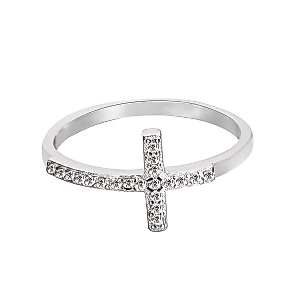 CloseoutWarehouse Cubic Zirconia Saint John Sideway Cross Ring Sterling Silver Size 14