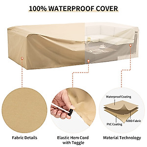 UDPATIO 8 Piece Patio Furniture Sets with Fire Pit Table, Rattan Outdoor Patio Furniture Sofa Sectional w/Gas Fire Pit, Coffee Table, 2 Waterproof Covers,for Patio Back Deck, Balcany, Poolside,Cream