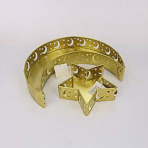 PTYQU 2 PCS Ramadan Kareem Iron Tray Decorations Moon Star Shaped Eid Mubarak Gift Box Dessert Tray Craft Islam Muslim Party Festival Table Decor
