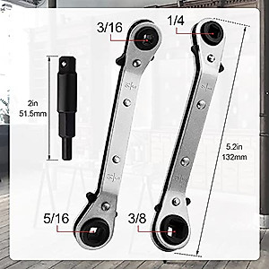 ANCIRS 3/16 to 1/4 Ratchet Wrench, 3/8 to 5/16 HVAC Service Wrench with Hexagon Bit Adapter Kit for Air Conditioner, Refrigeration Equipment Repair