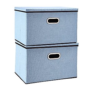 Fassave Foldable Storage Bins with Lids, 2 Packs Fabric Storage Container Basket Cube with Handles for Office, Bedroom, Closet (Large-2 Pack, Blue)