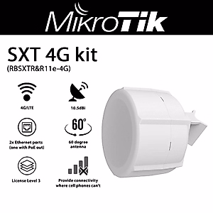 Mikrotik SXT 4G kit RBSXTR&R11e-4G 60 Degree 10.5dBi Antenna with Build in 4G/LTE Category 4 Modem and 2 Ethernet Ports