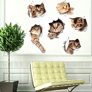 6PCS 3D Wall Stickers Cats Self Adhesive, Kids Wall Decals/Removable Vinyl Art Murals for Living Room Baby Rooms Bedroom Toilet House Wall DIY Decoration