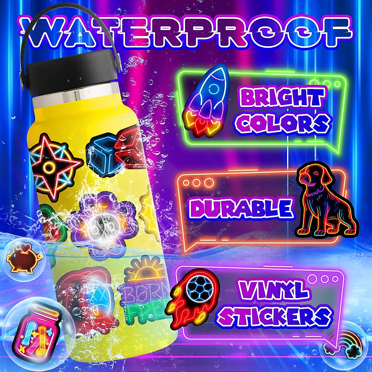 300 PCS Neon Stickers Pack,Cool Stickers for Teens Adults Kids,Waterproof Trendy Stickers for Skateboard Water Bottle Laptop Scrapbook Luggage