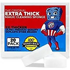 STK 20 Pack Extra Thick Magic Cleaning Pads - Eraser Sponge for All Surfaces - Kitchen-Bathroom-Furniture-Leather-Car-Steel - Just Add Water to Erase All Dirt - Melamine - Universal Cleaner