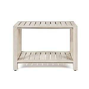 TeakCraft Gray Teak Shower Bench with Shelf 24 Inch for Bathroom, Spa - Fully Assembled, Shower Stool, Rustic Gray Finish, The Luni