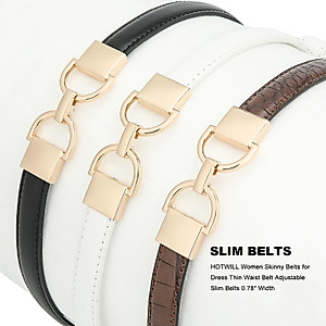 HOTWILL Women Skinny Belts for Dress Thin Waist Belt with Gold Buckle Adjustable Slim Belts 0.78" Width Black Small