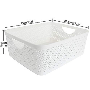 STARVAST 3 Pack Plastic Storage Baskets, Portable White Fish Scale Pattern Hollow Desktop Storage Bin Box with Handle for Kitchen, Bathroom, Kids Room or Nursery Storage – 13.8 x 11.2 x 5.1 inches