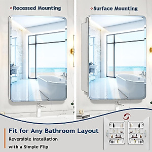 Jesantab White Medicine Cabinet Mirror for Bathroom, 20x30 Inch Recessed Medicine Cabinet or Surface Mount, Frameless Beveled Bathroom Mirror with Storage Modern Farmhouse