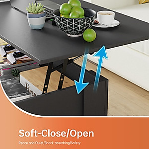 FDW Coffee Table Lift Top Coffee Table Coffee Table with Hidden Compartment and Storage Shelf for Living Room Reception Room 47.2in L,Black