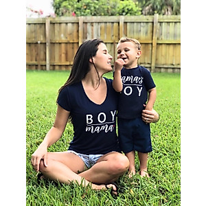 Boy Mama Matching Mommy and Me Outfits Mom Daughter Shirts Mothers Day Outfits Mama Mini Clothing (Womens L, Blue)