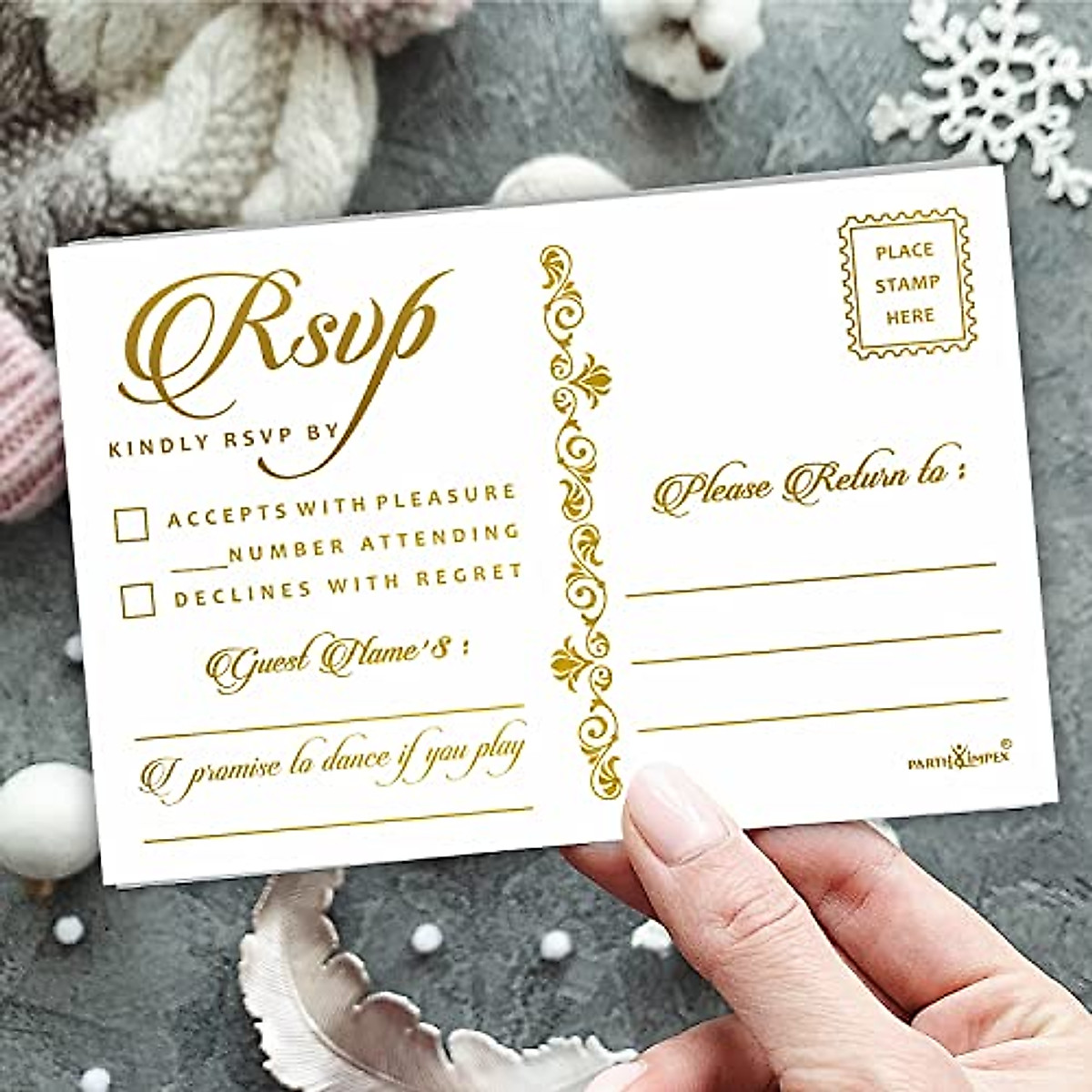 PARTH iMPEX RSVP Postcards for Wedding - (Pack of 50) Gold Foil Stamping with Mailing Side 4"x6" Response Cards All Occasion Mailable - White