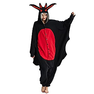 Kgromfy Mothman Onesie Adult Jumpsuit Pajamas Halloween Animal Cosplay Costume One-piece Sleepwear Homewear for Women and Men Black Flat Eye S