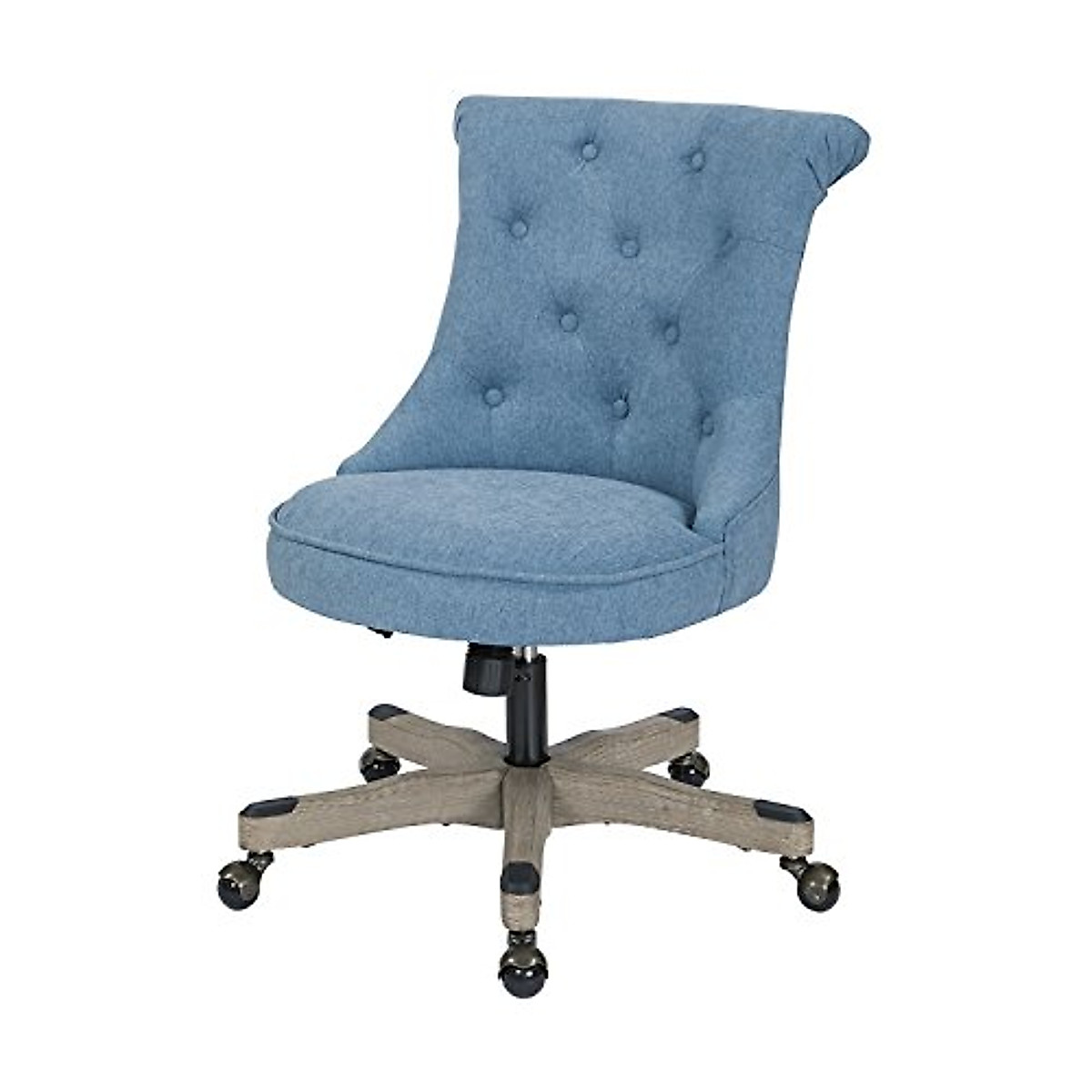OSP Home Furnishings Hannah Tufted Office Chair with Adjustable Height and Grey Wood Base, Sky Fabric