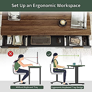 FEZIBO Standing Desk with Drawers, 55" x 26" Vintage Adjustable Standing Desk, Sit Stand Up Desk, Adjustable Height Home Office Desk, Mid-Century Executive President Office Desk