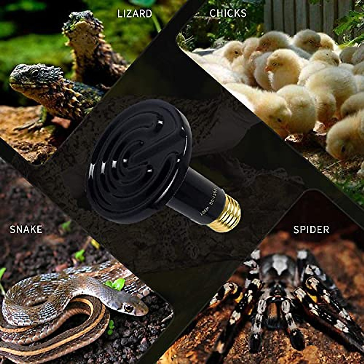 HANJION 100W Ceramic Heat Emitter, Infrared Ceramic Heater Bulbs Reptiles Heat Lamp Bulb for Pet Brooder Coop Chicken Lizard Turtle Snake Aquarium, No Light Emitting No Harm, Black-2 Pack