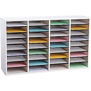 Adir Wooden Literature Organizer Sorter - Stackable Mail Craft Paper Storage Holder with Removable Shelves for Office, Classrooms, and Mailrooms Organization (36 Compartment, White)