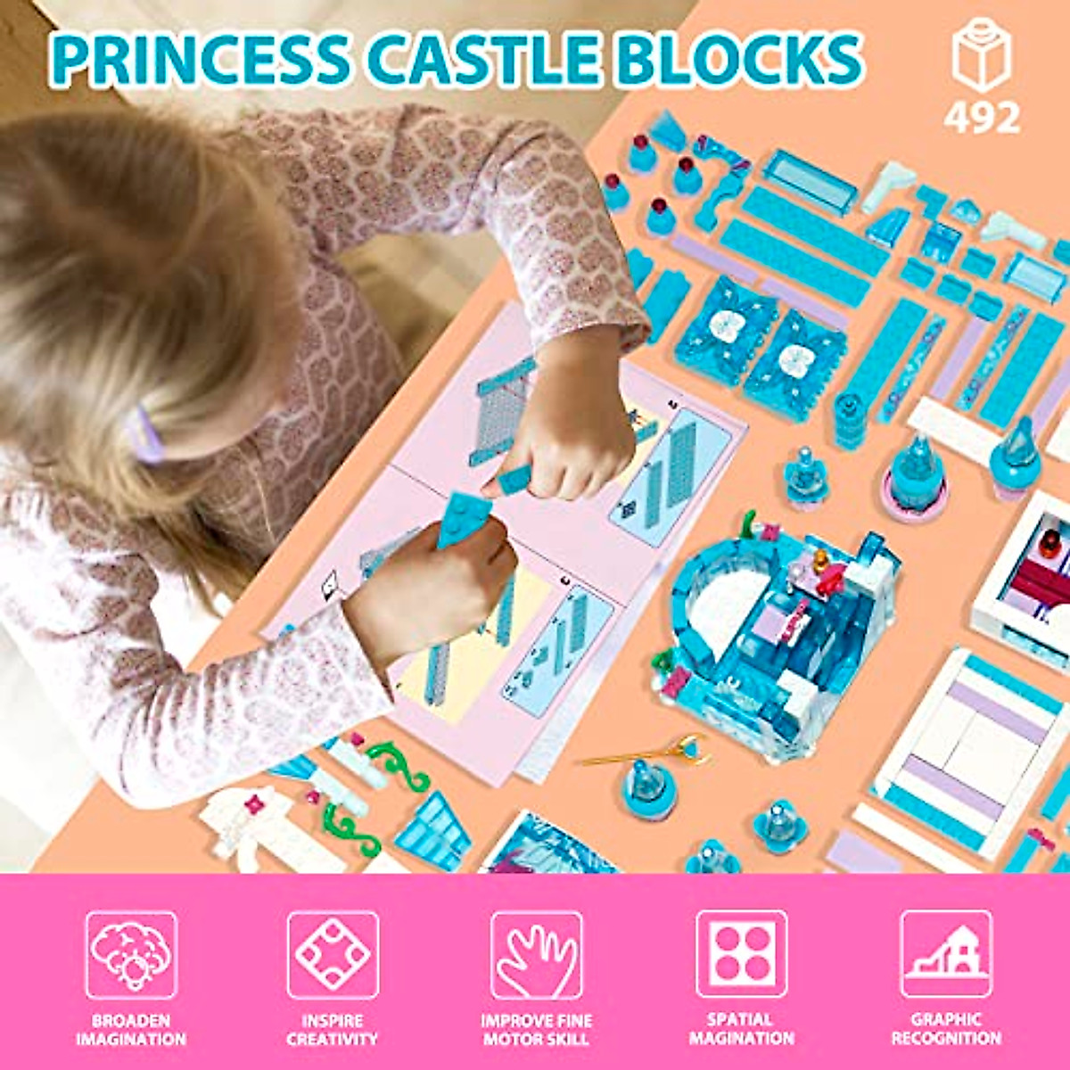 MOONTOY Princess Castle STEM Building Toys for Girls Age 6 7 8 9 10 11 12 Years Old- 492 PCS Castle Building Blocks Kits Creative Educational Building Sets Christmas Birthday Gifts for Girl Boys Kids