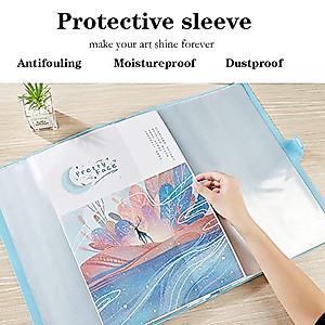 MH4D A3 Plastic Art Portfolio Bag, Large Waterproof Folder Document Organizer with 30 Pags Clear Pocket Protectors Handle, Artwork Report Sheet Letter Poster Storage Bag for School Office