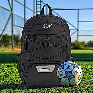 WOLT | Youth Soccer Bag - Soccer Backpack & Bags for Basketball, Volleyball & Football Sports, Includes Separate Cleat Shoe and Ball Compartment, fit to Youth & Adult (Black)