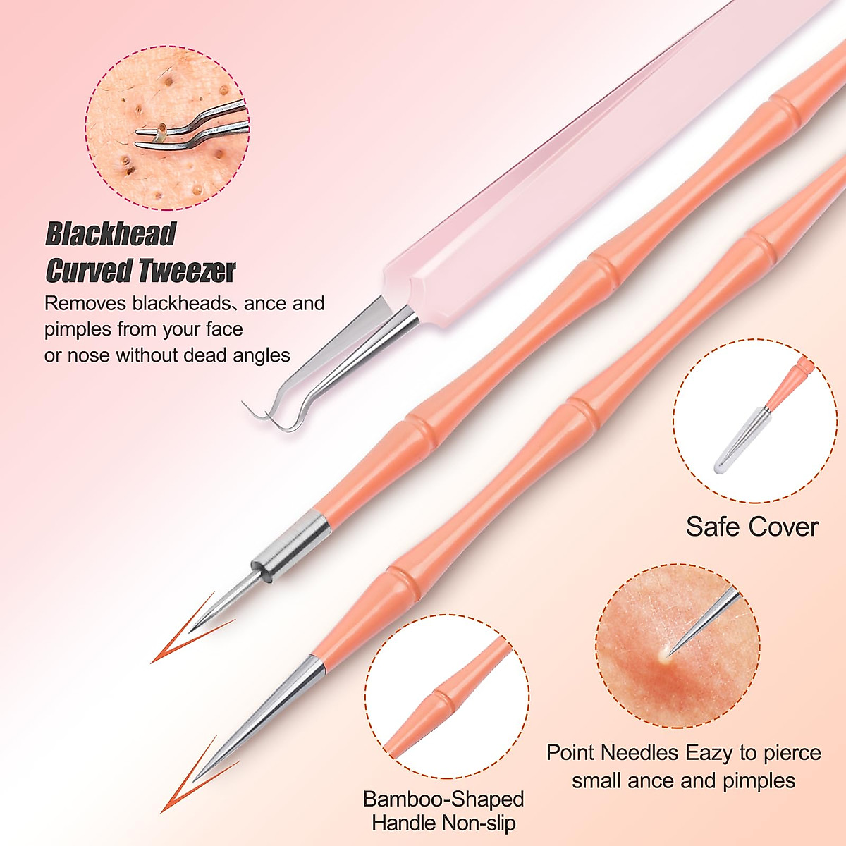 Pimple Popper Tool Kit, MORGLES 14-Heads Professional Stainless Acne Zit Popper Extraction Tools for Facial Nose with Leather Case